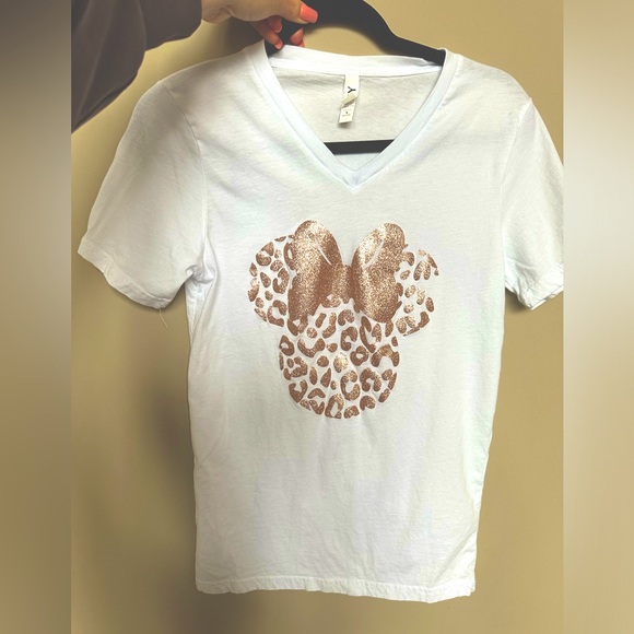 Tops | Minnie Mouse Rose Gold Sparkle Animal Print Tshirt Small | Poshmark